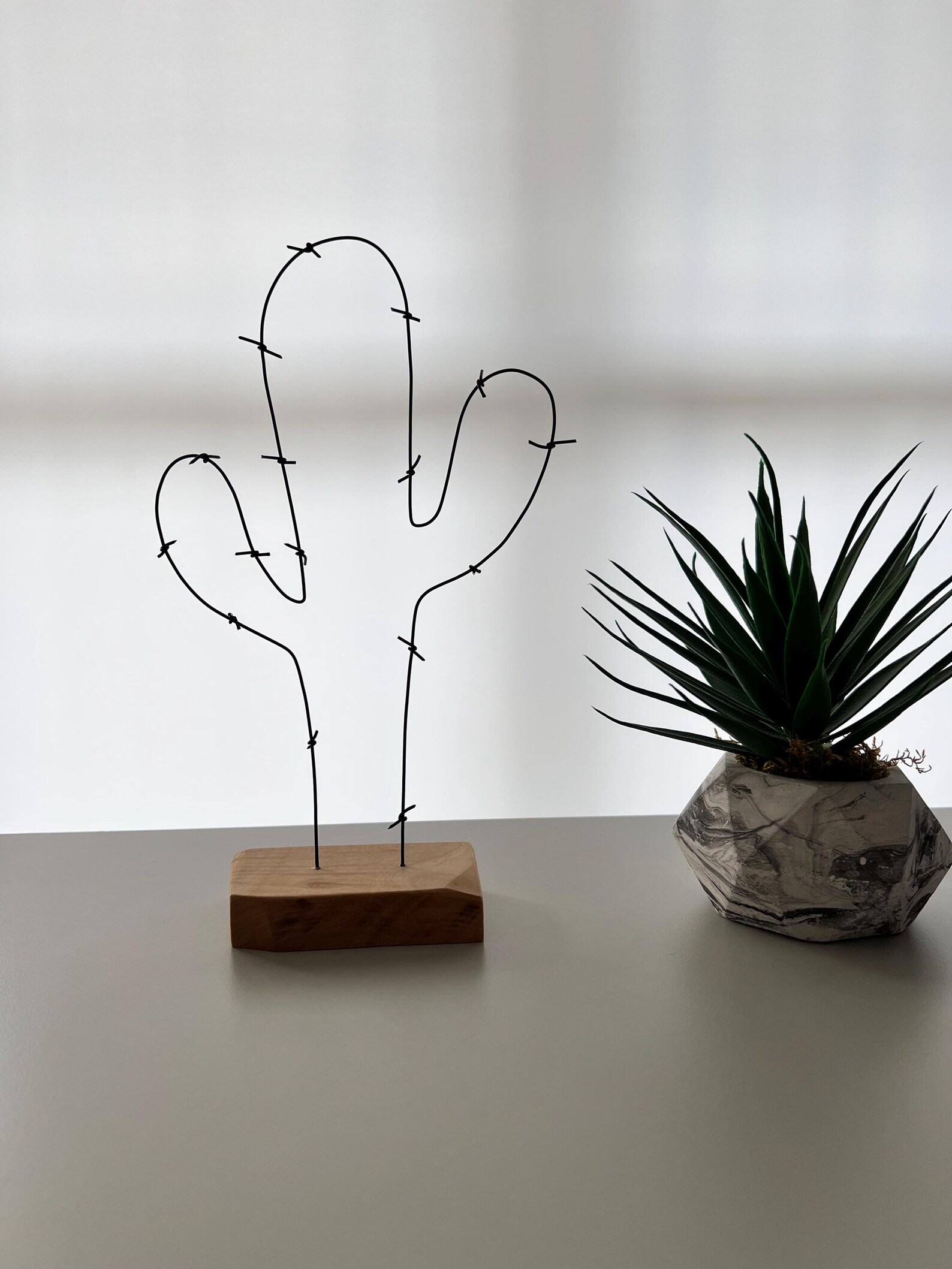 Wire Art Sculpture Cactus, Wire Art Sculpture, Tabletop Decor ...
