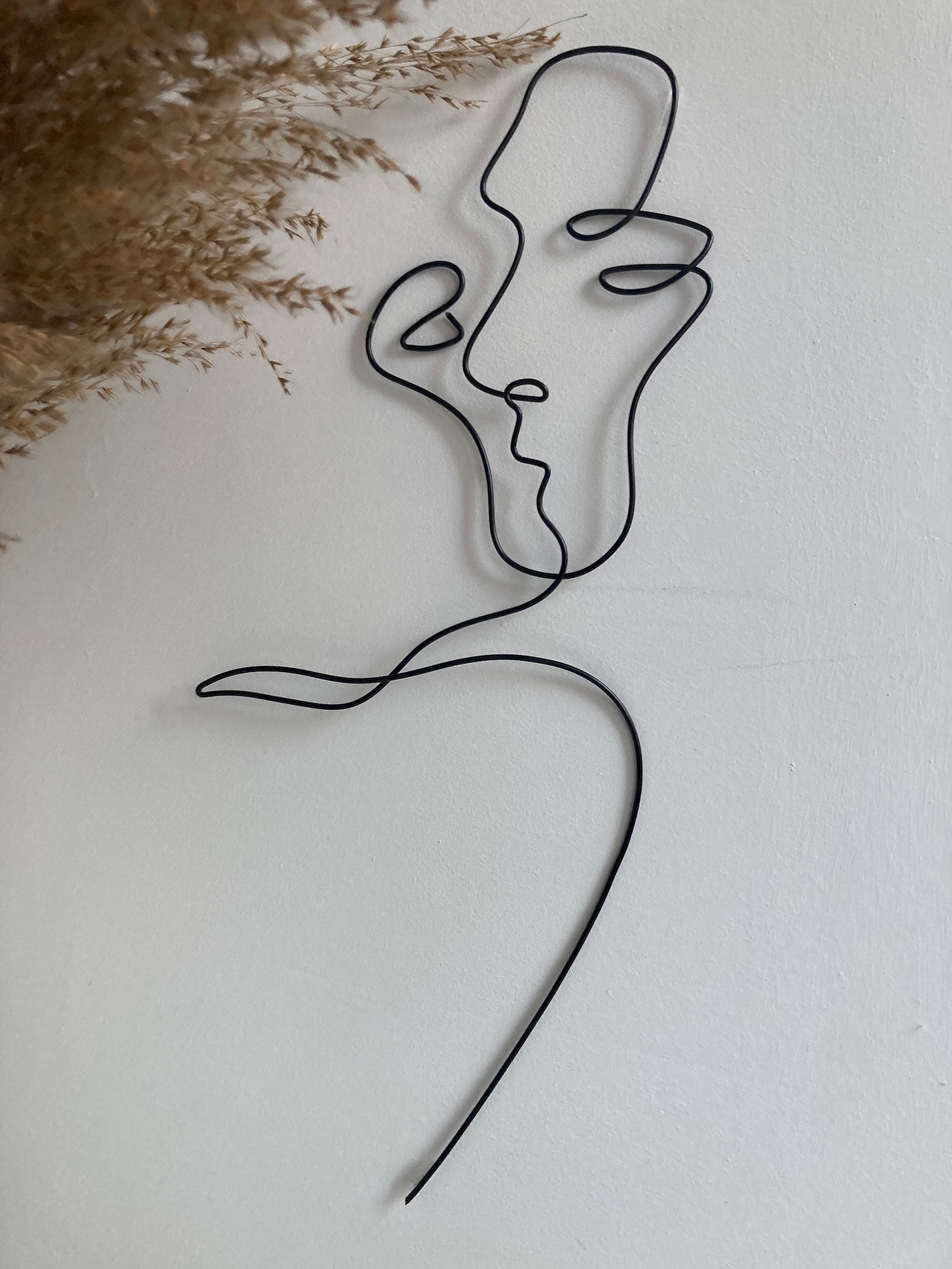 Wire Art, One Line Couple Kiss, Wire Sculpture of Abstract Faces, Metal ...
