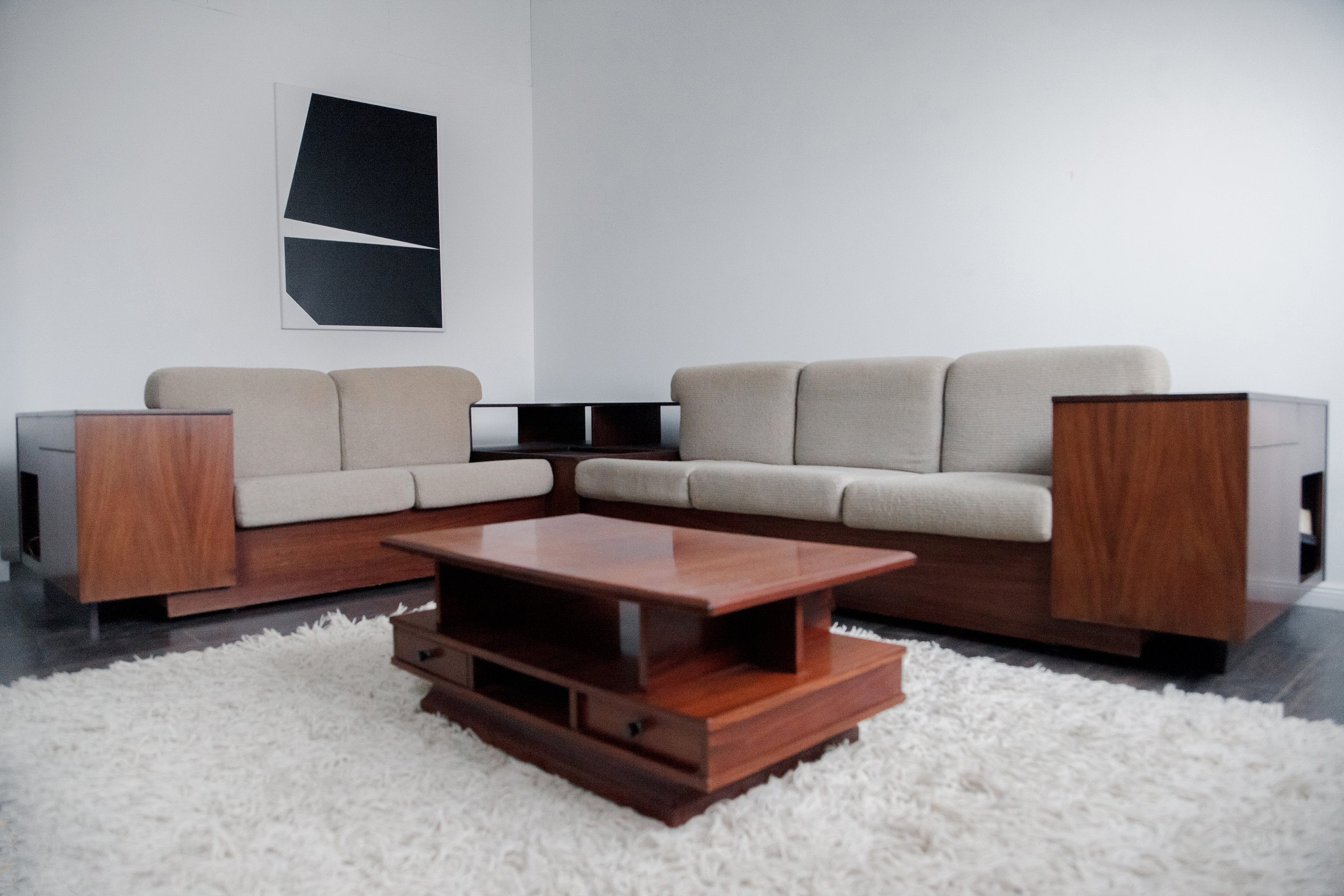 Luxury Italian Corner Sofa With Record Player and Rosewood Shelves ...