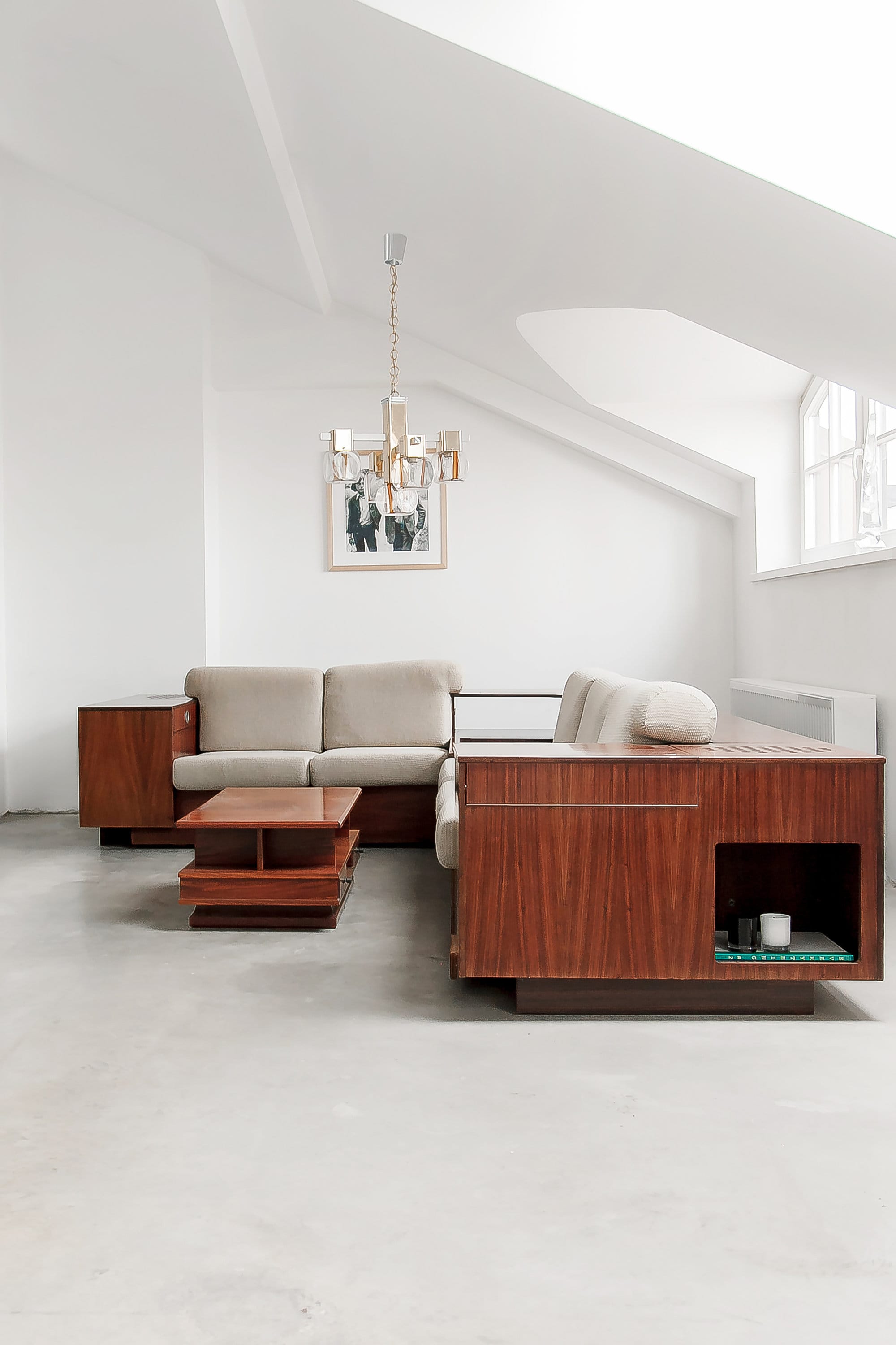 Luxury Italian Corner Sofa With Record Player and Rosewood Shelves ...