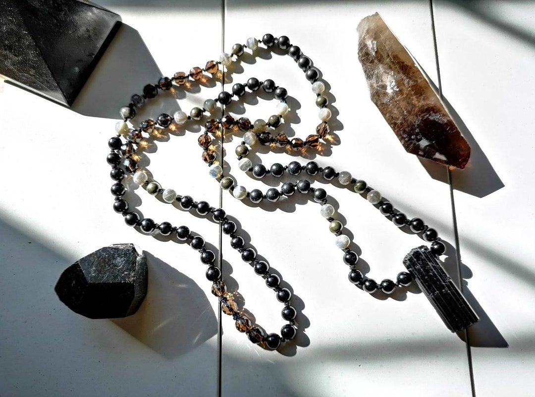 The Empath's Armour Mala Necklace / Shungite, Smoky Quartz, Black ...