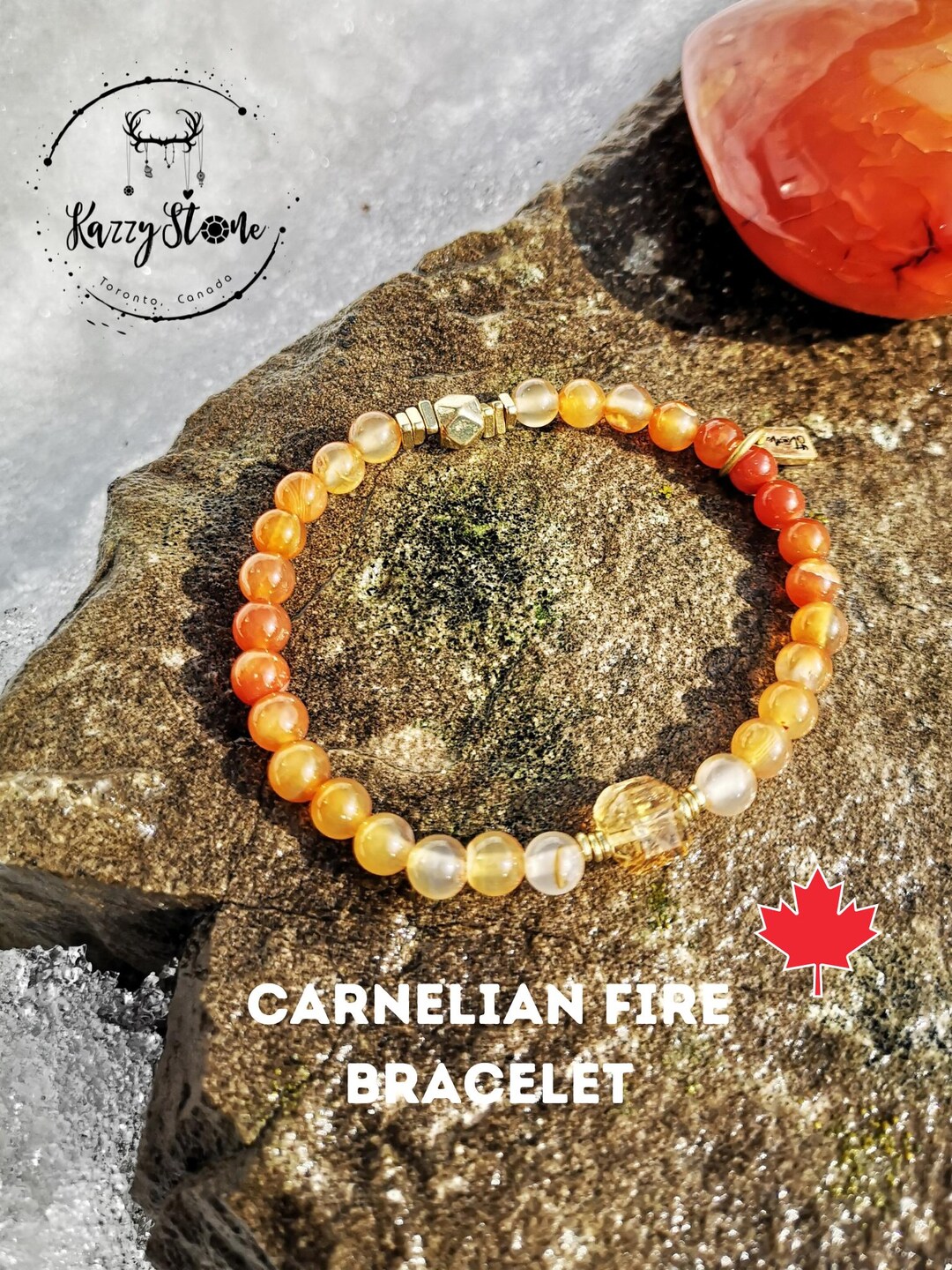 Carnelian Fire Bracelet – Ombre Stretch With Citrine Prism & Recycled ...