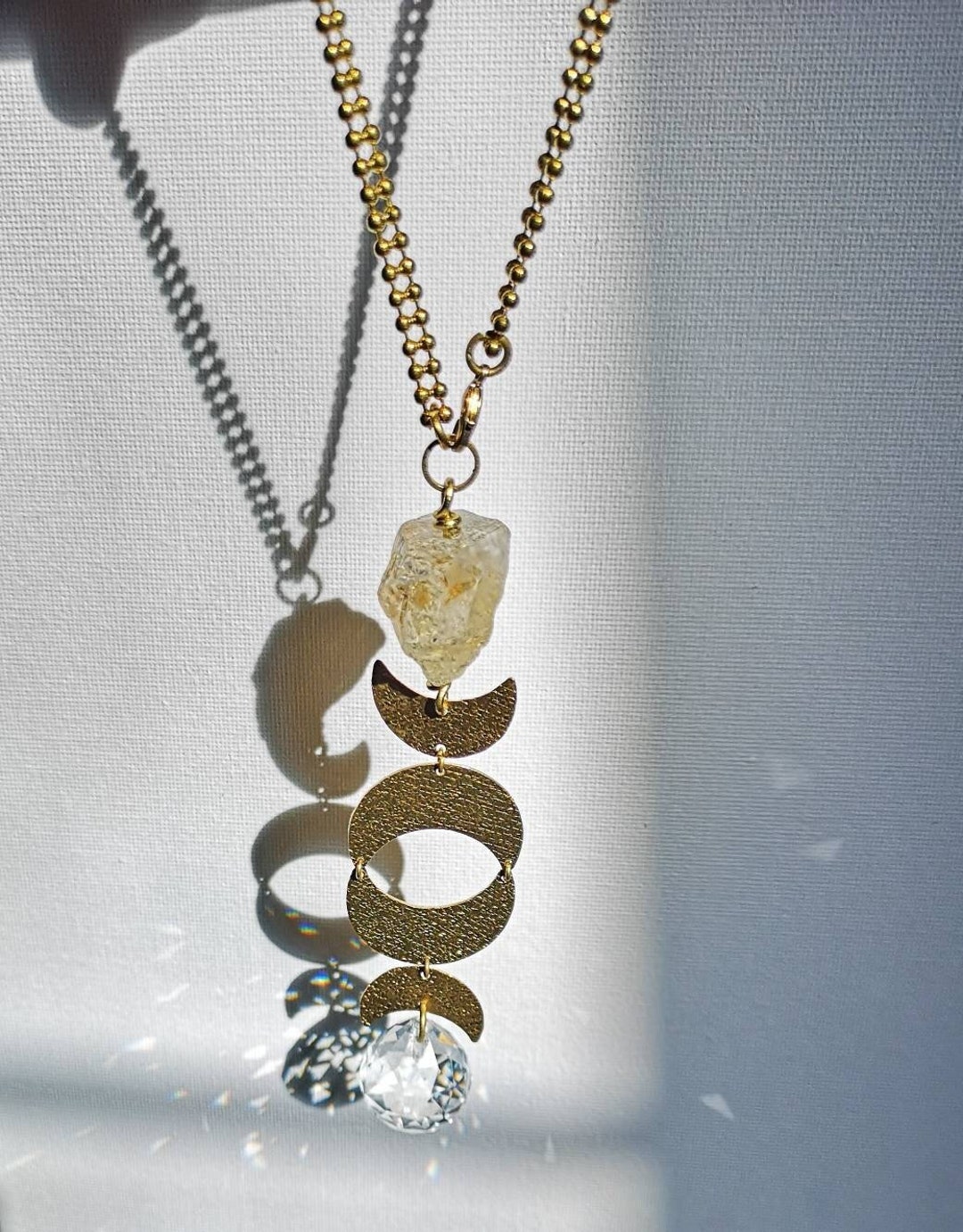 Citrine Moon Suncatcher in Brass and Glass Crystal Bohemian Decoration ...