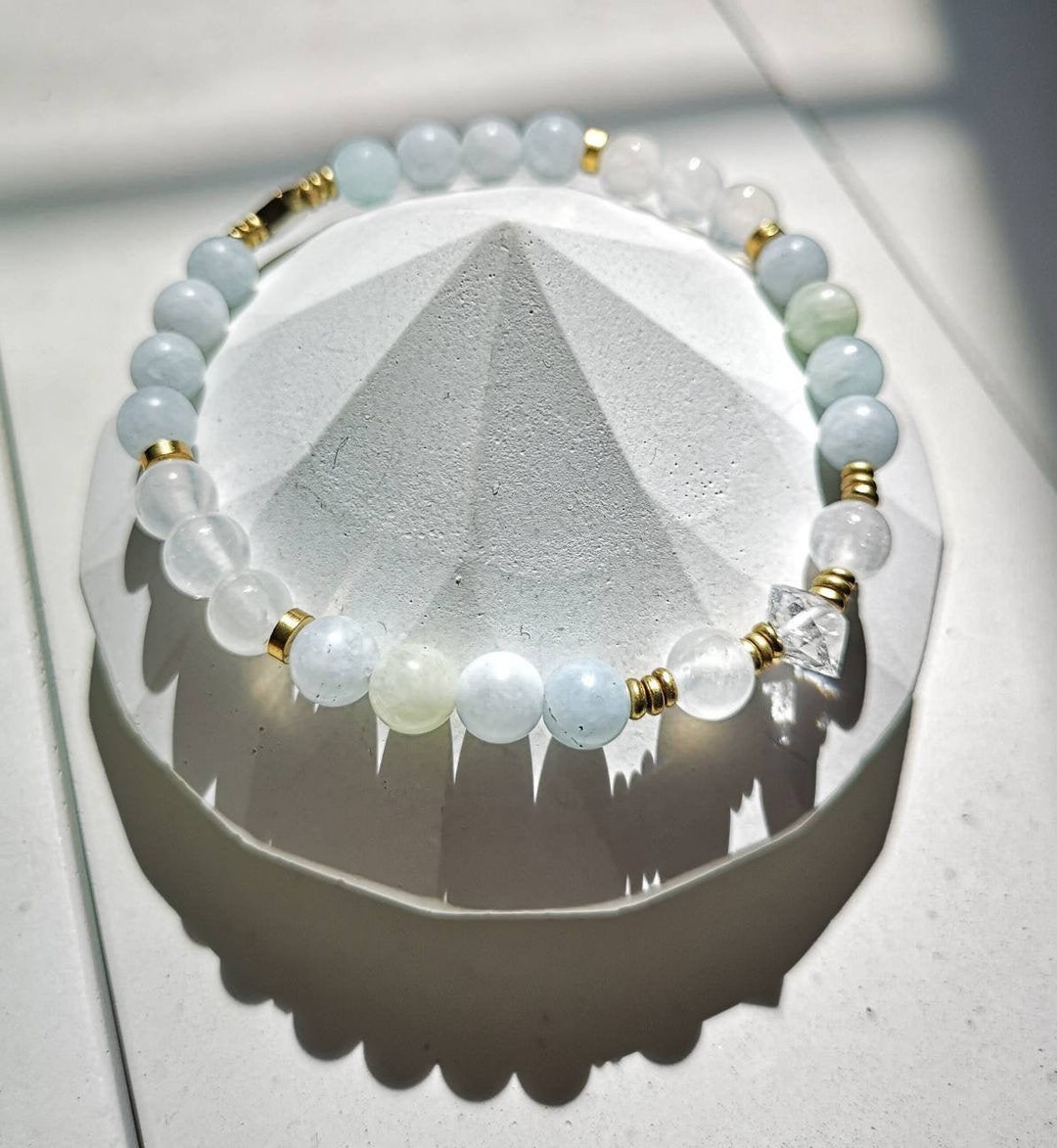 Sweet Selene Bracelet / Matte Blue Aquamarine, Selenite & Herkimer ...