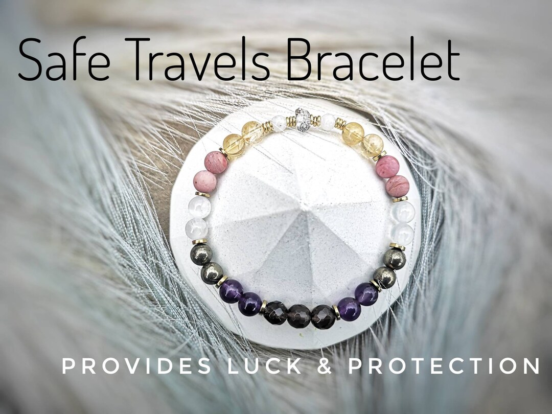 Safe Travels Bracelet - Crystals for Safe Travels -gemstone Wrist Mala ...
