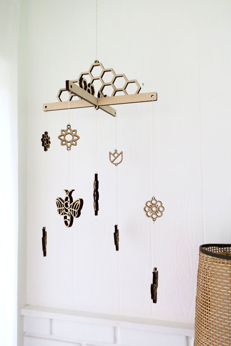 Honey Bee Baby Nursery Mobile, Eco Friendly Geometric Crib Mobile in ...