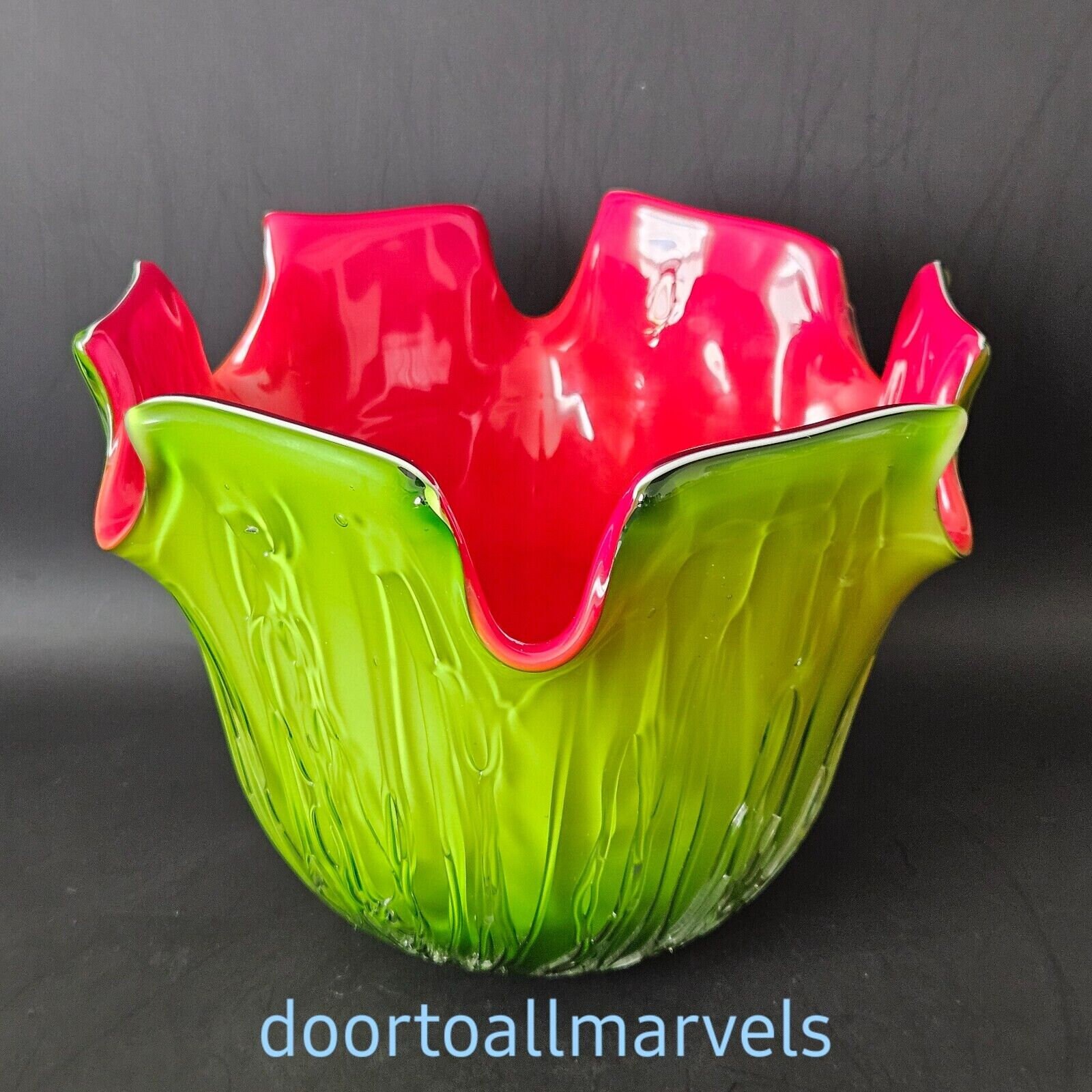 Stunning Art Glass Triple Cased Vase Bowl Red White Green Organic ...