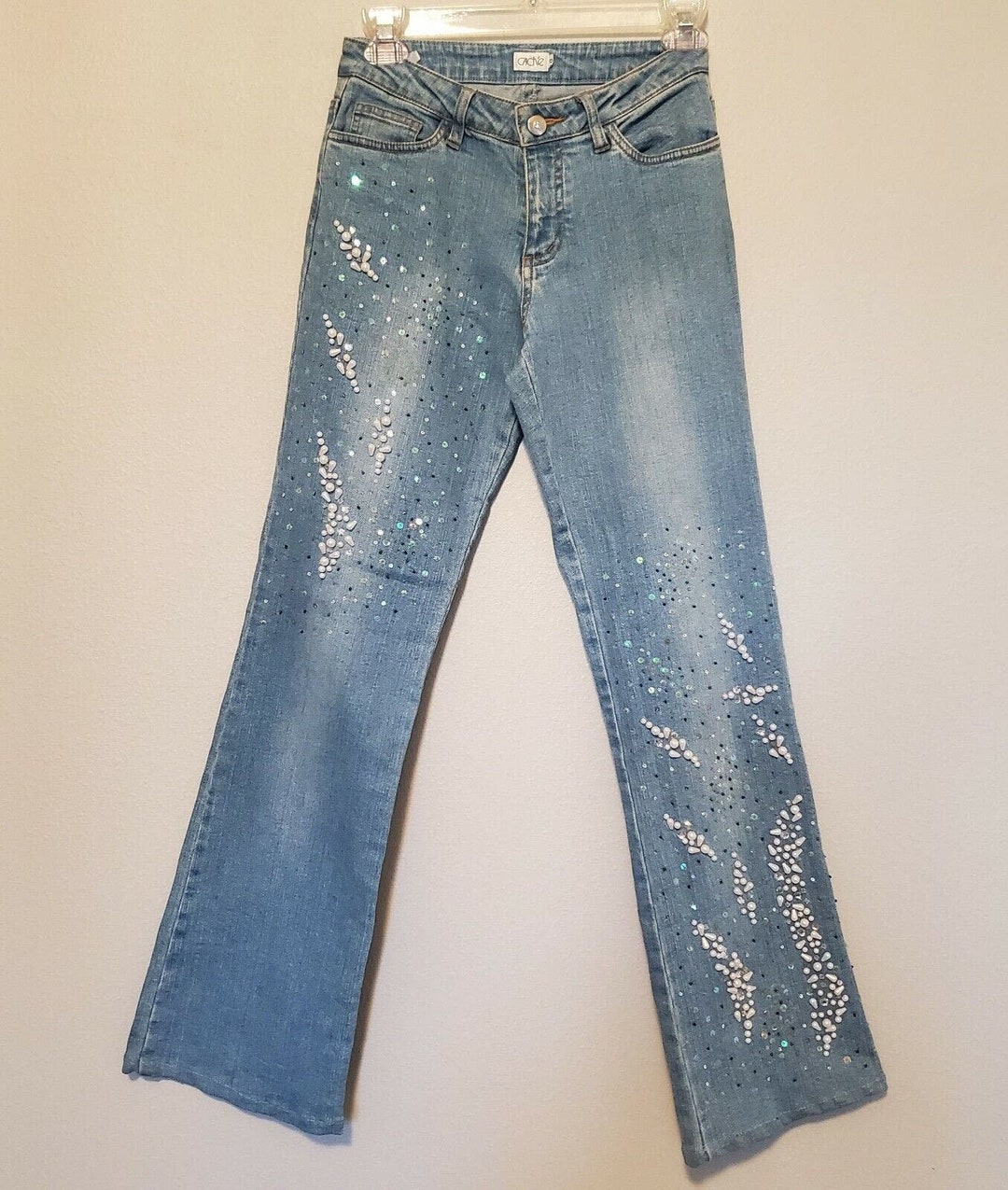 Cache Pearl Beaded Jeans Bootcut Western Glam Light Wash Sz 0 Women 26 ...