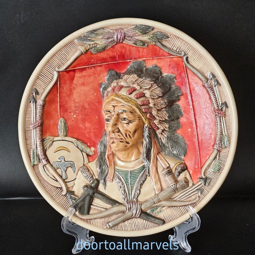 Murdo South Dakota Native American Indian Chief Plate 3D Raised Vintage ...