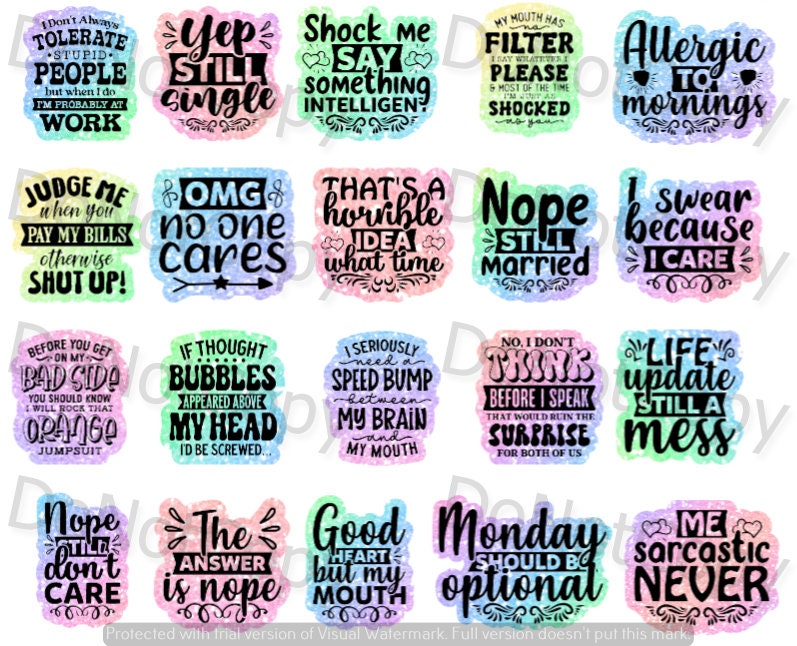 20 Snarky Sarcastic Quote Stickers Bundle Funny Sarcasm Snarky Laptop ...