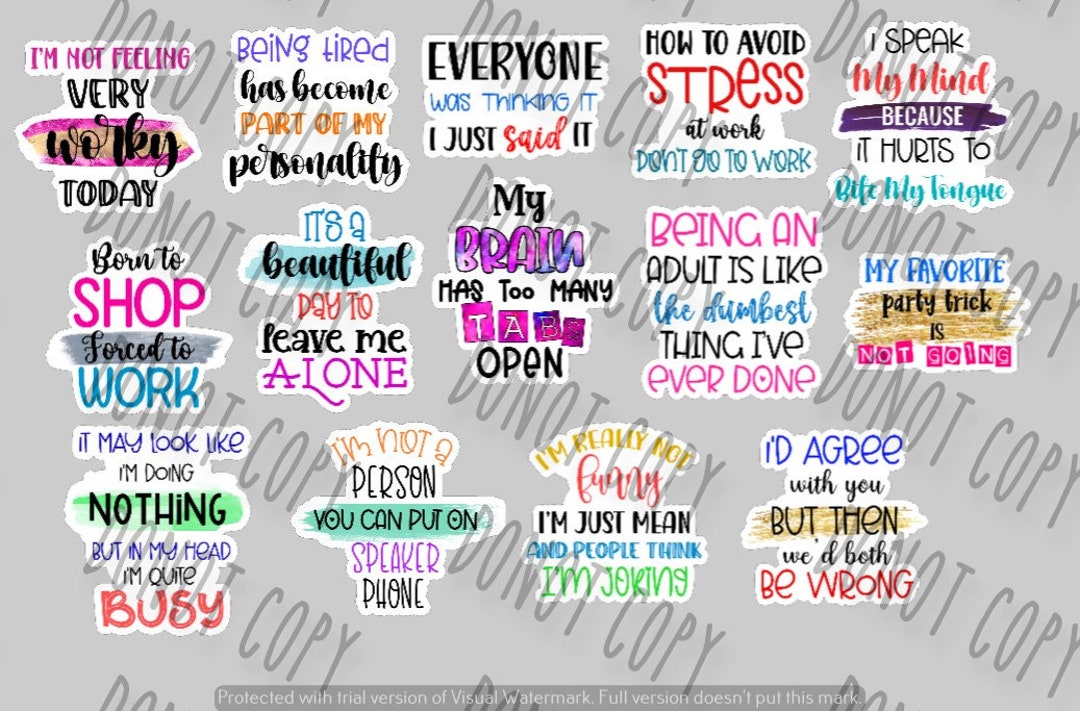 20 Funny Sarcastic Quote Stickers - Bundle Sarcasm Snarky Sticker Pack ...