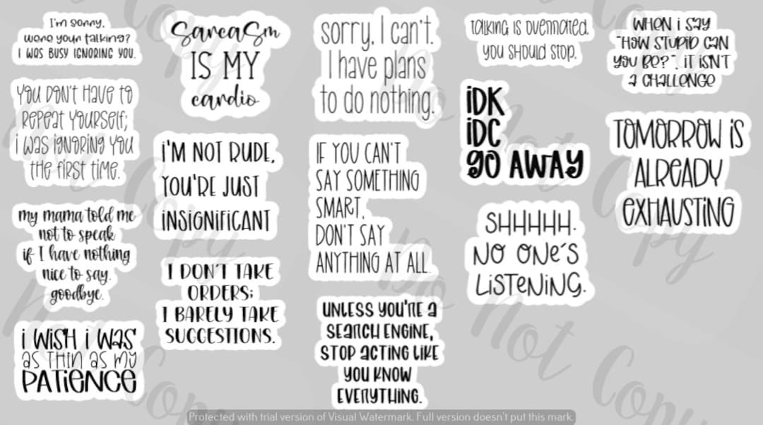 15 Snarky Sarcastic Quote Stickers Bundle Funny Sarcasm Snarky ...