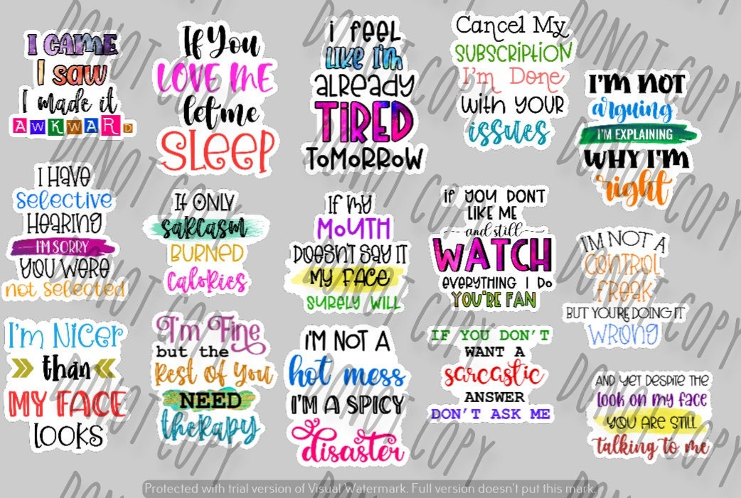 20 Funny Sarcastic Quote Stickers Bundle Sarcasm Snarky - Etsy