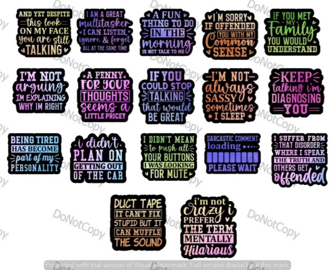 17 Snarky Sarcastic Quote Sticker Pack - Colorful Bundle - Funny ...