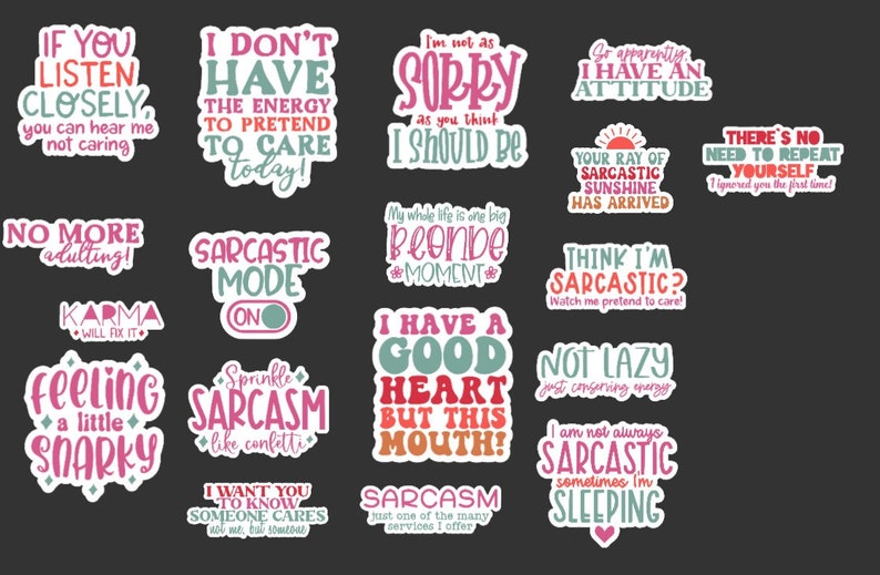 20 Funny Sarcastic Quote Stickers Bundle Sarcasm Snarky - Etsy