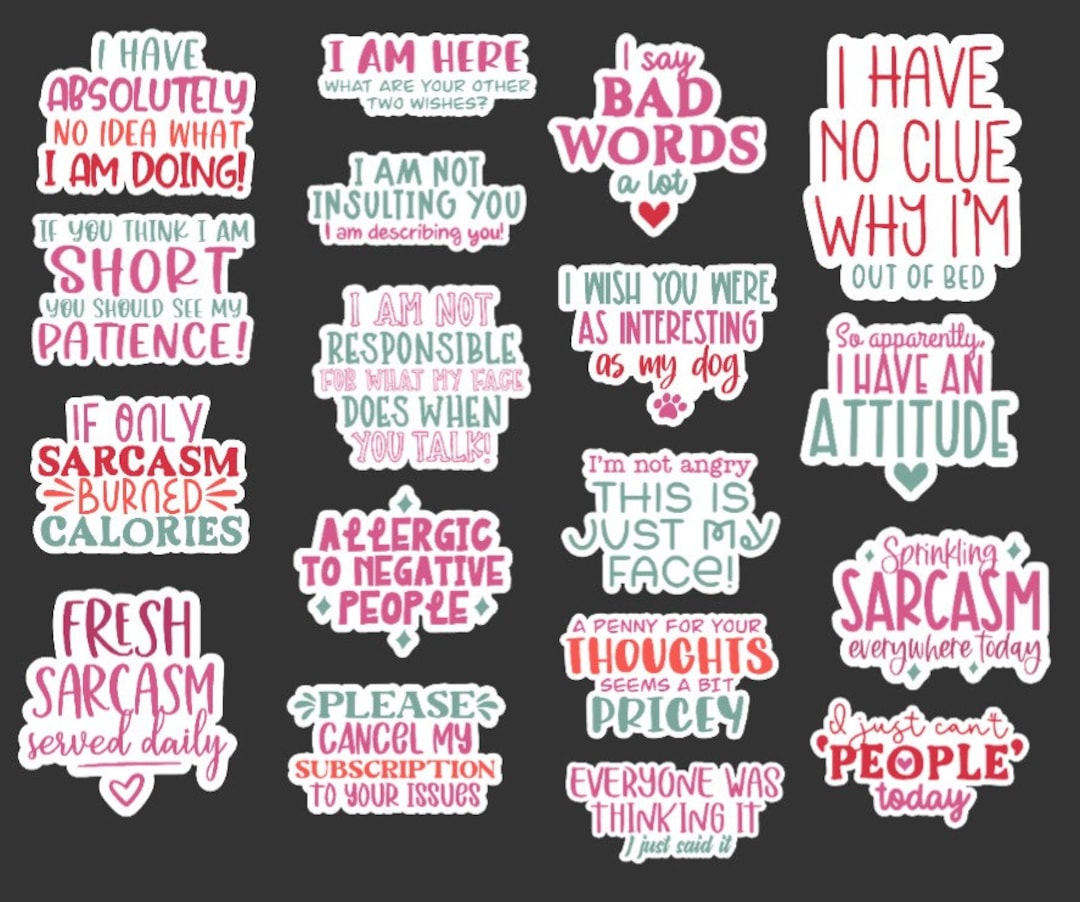 20 Funny Sarcastic Quote Stickers Bundle Sarcasm Snarky Sticker Pack ...