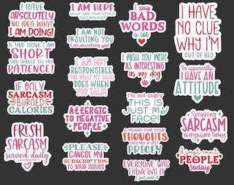 20 Funny Sarcastic Quote Stickers Bundle Sarcasm Snarky - Etsy