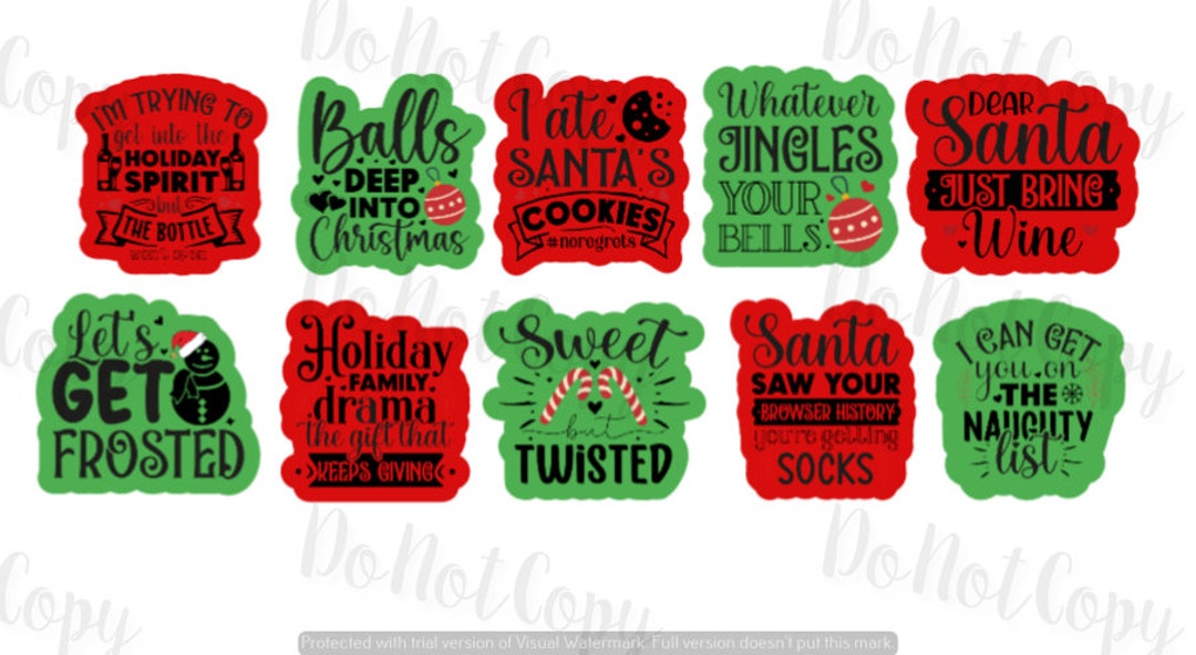 10 Christmas Funny Snarky Stickers Xmas Bundle Sticker Pack ...