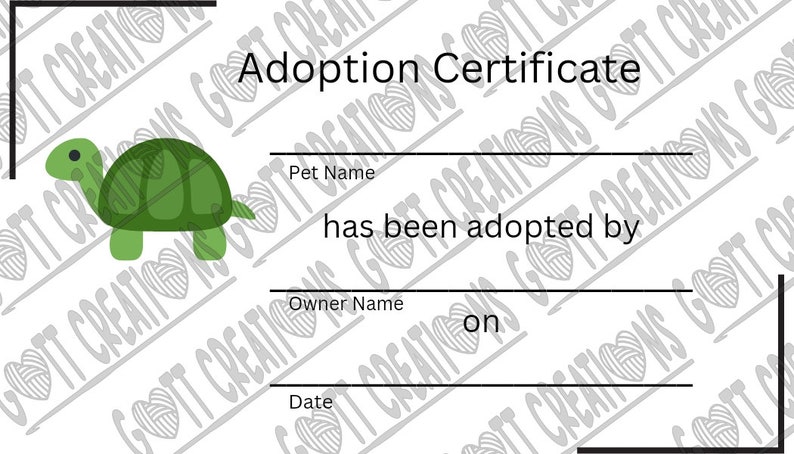 Turtle Care Card, Turtle Adoption Certificate, Care, Turtle, Adoption ...