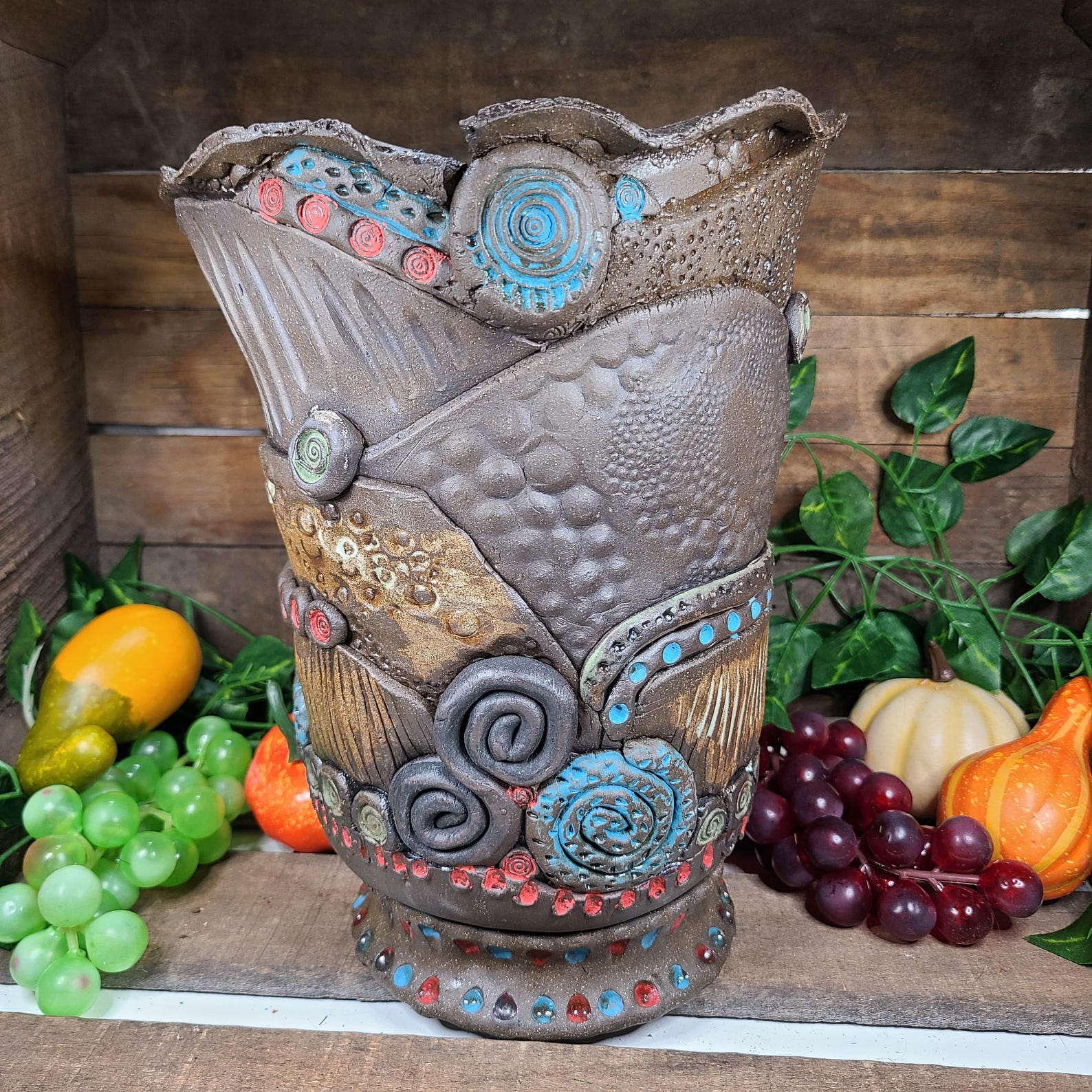 Large Hand Built Ceramic Planter, Ceramic Layered Planter, Large ...