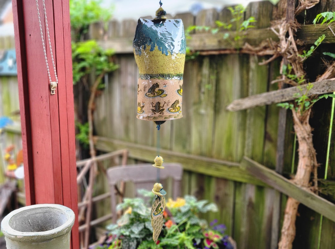 Handmade Ceramic Garden Bell, Frog Lily Pad Design - Etsy