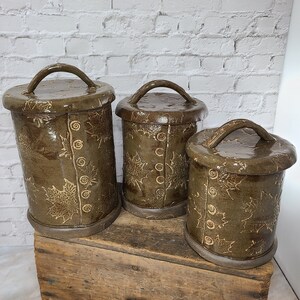 Ceramic Canister Set of 3, Rustic Canister Set, Brown Canister Set ...