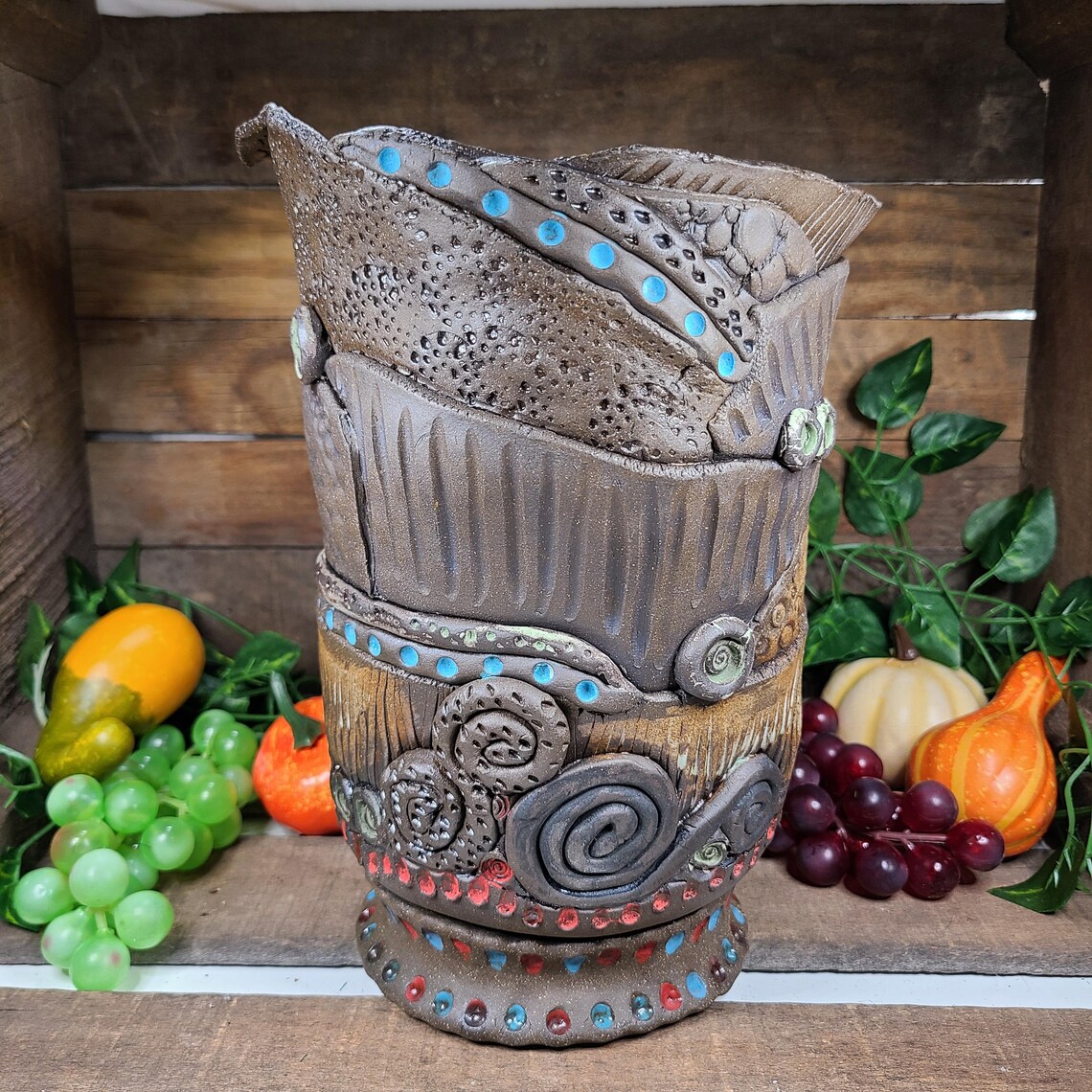 Large Hand Built Ceramic Planter, Ceramic Layered Planter, Large ...