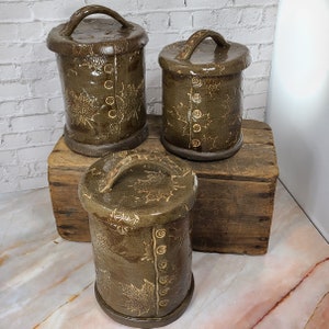 Ceramic Canister Set of 3, Rustic Canister Set, Brown Canister Set ...