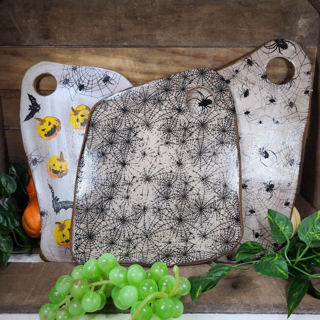 Ceramic Cheese Board, Charcuterie Board, Spider Web Pattern, Halloween ...
