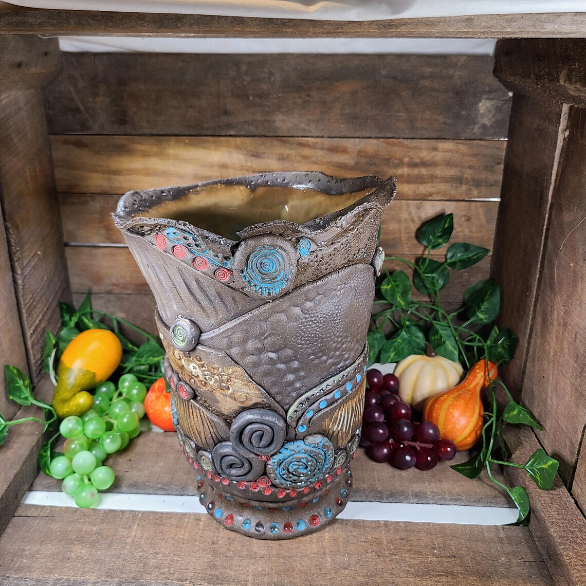 Large Hand Built Ceramic Planter, Ceramic Layered Planter, Large ...