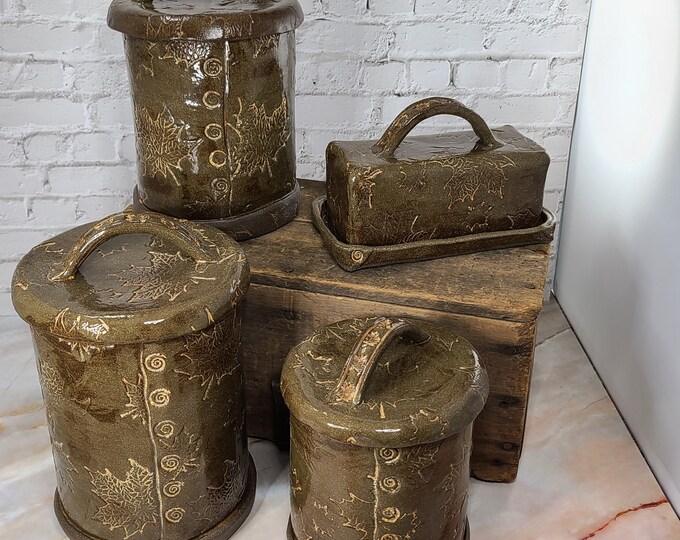 Ceramic Canister Set of 3, Rustic Canister Set, Brown Canister Set ...