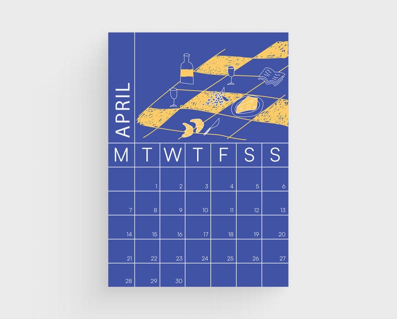 April Calendar, Printable April Calendar, Printable Calendar, Poster ...