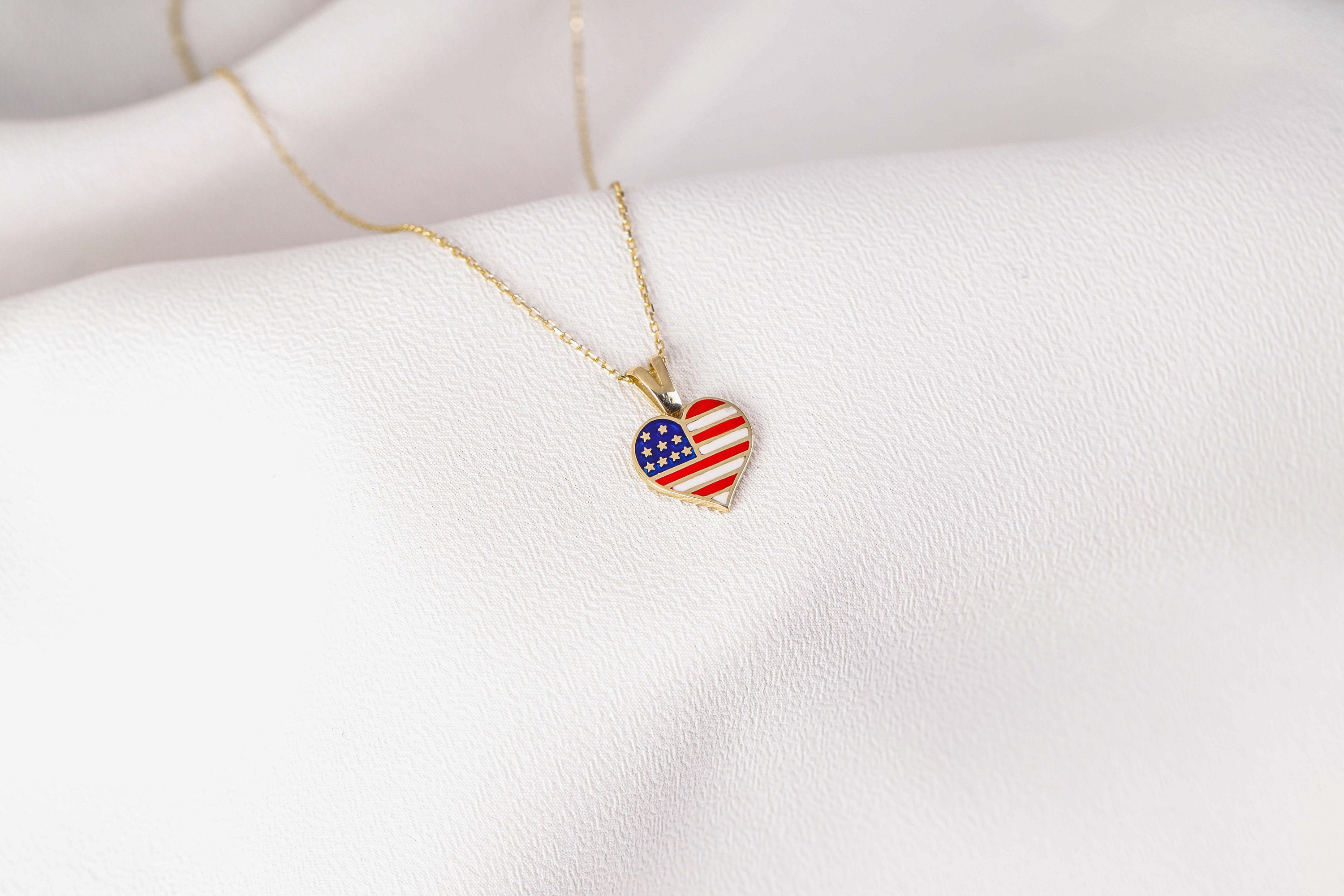 American Flag Pendant Necklace USA Flag Jewelry Patriotic - Etsy