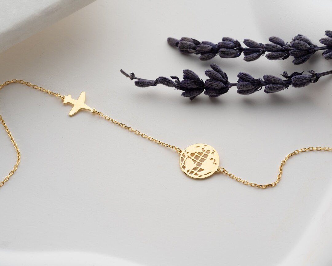 Traveller Earth Map Bracelet, Earth and Plane Necklace, Earth Bracelet ...