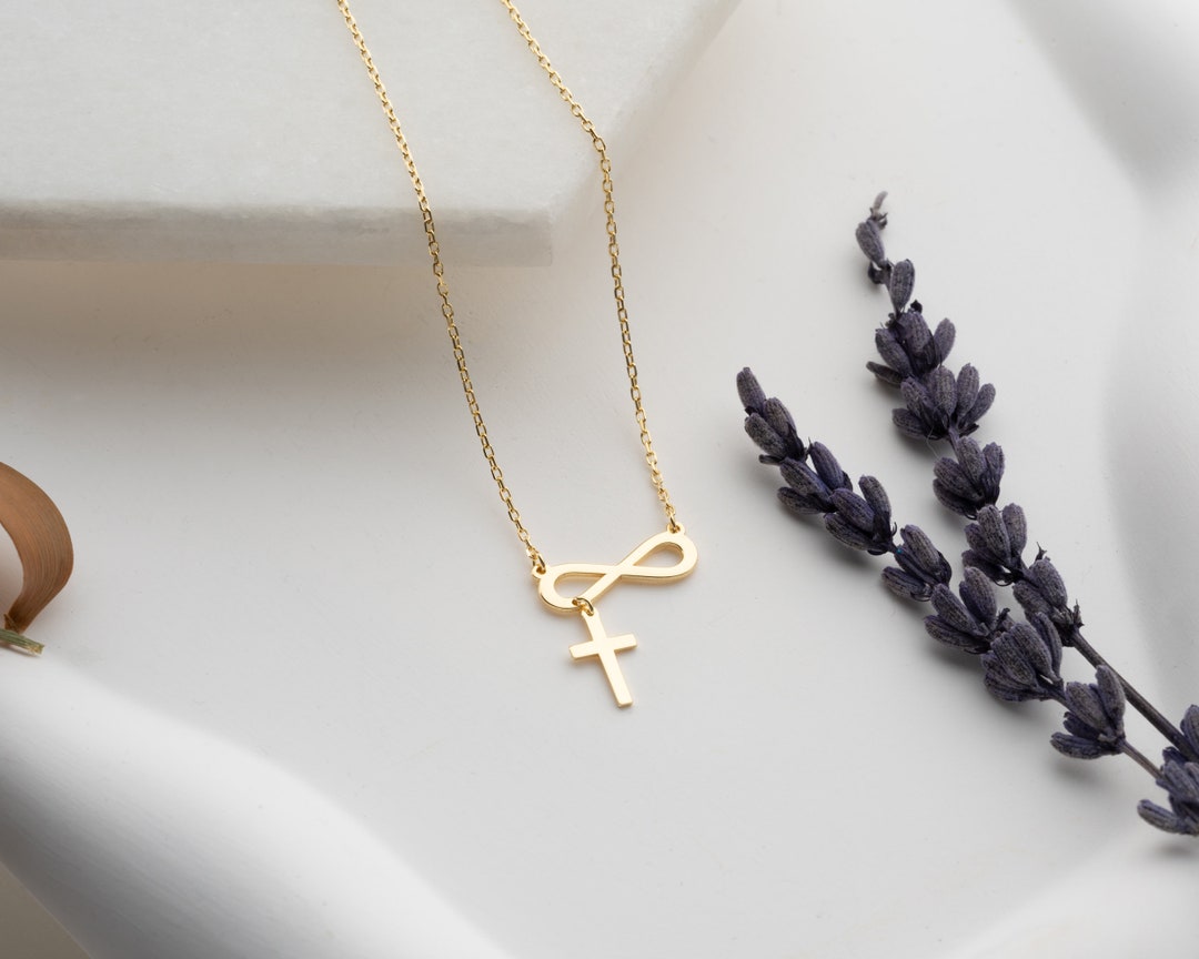 Infinity Cross Necklace, Infinity Crucifix Necklace, 14K Solid Gold ...