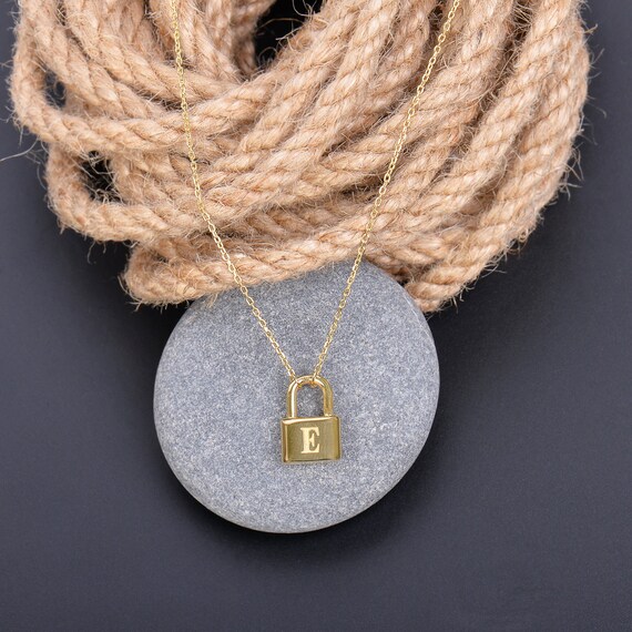 Initial Padlock Necklace Letter Necklace Minimalist Lock | Etsy