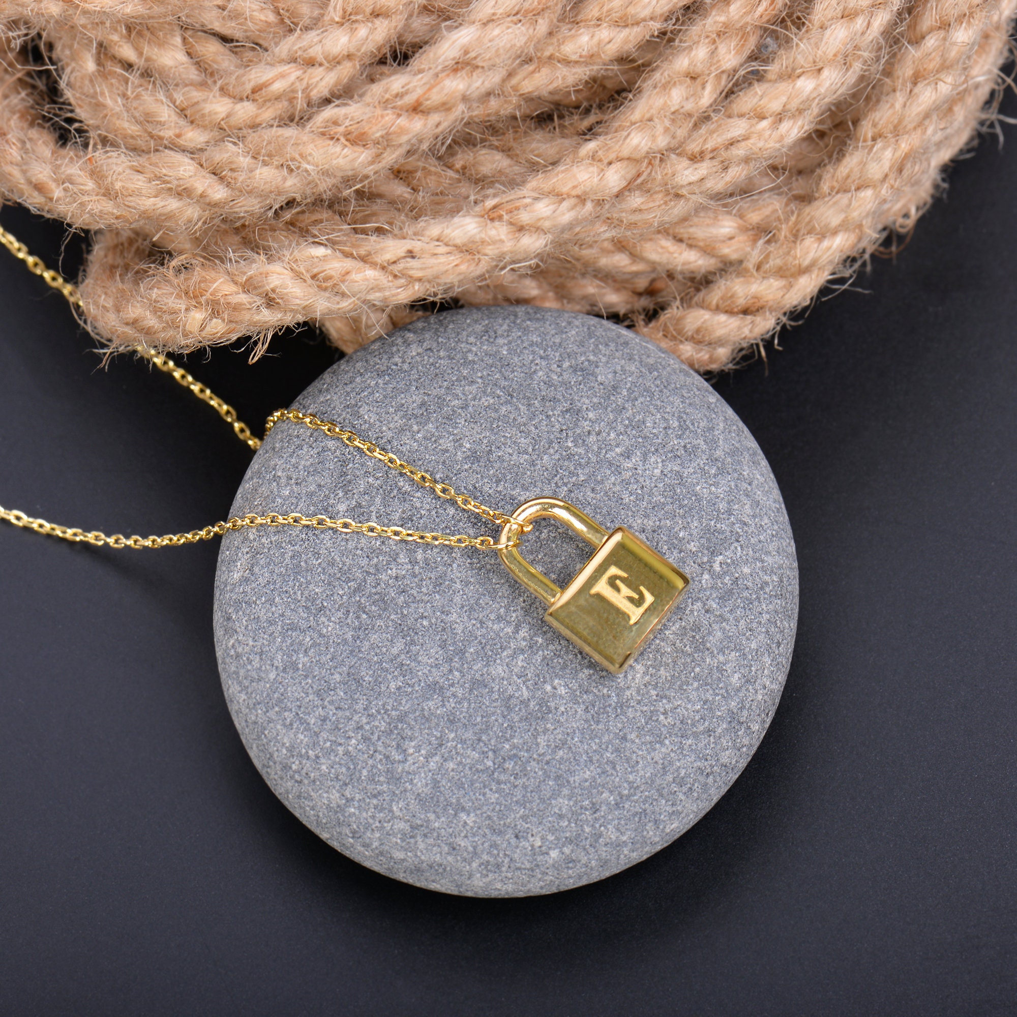 Initial Padlock Necklace Letter Necklace Minimalist Lock | Etsy