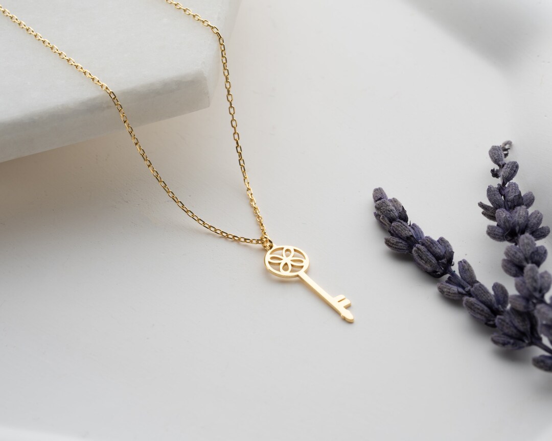 Tiny Key Necklace, Petite Skeleton Key Pendant, Minimalist Mini Key Necklace, Gold Key Charm ...