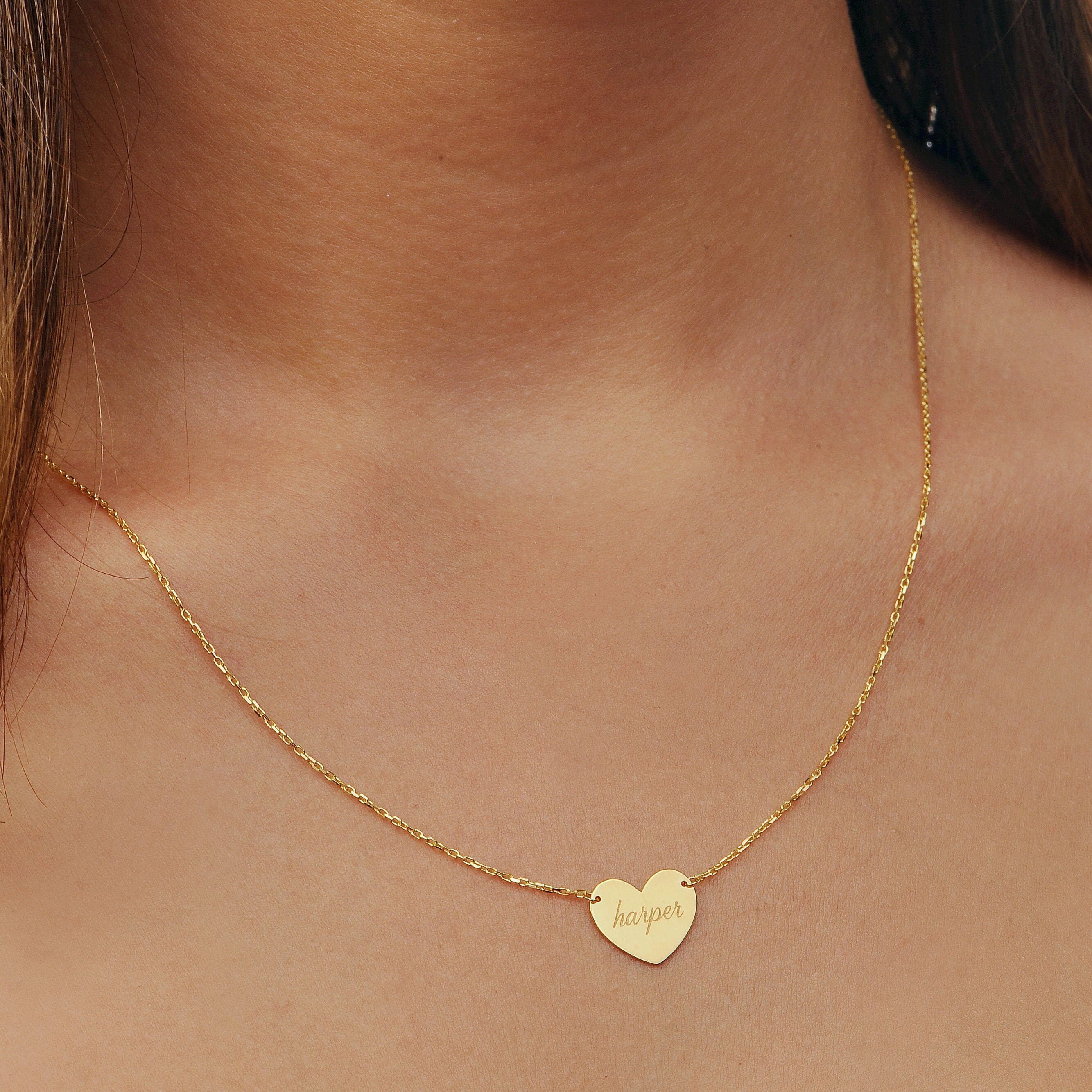 14K Solid Gold Heart Necklace/ Heart Name Necklace/ Love - Etsy