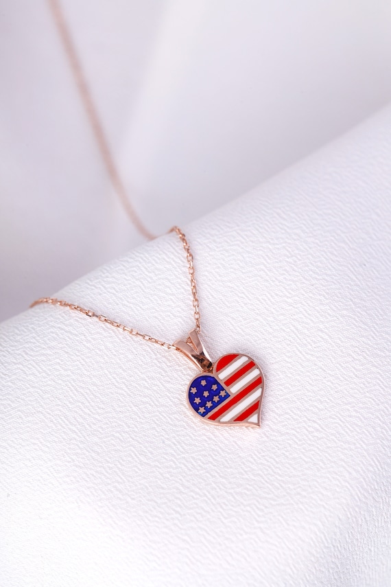 American Flag Pendant Necklace USA Flag Jewelry Patriotic - Etsy