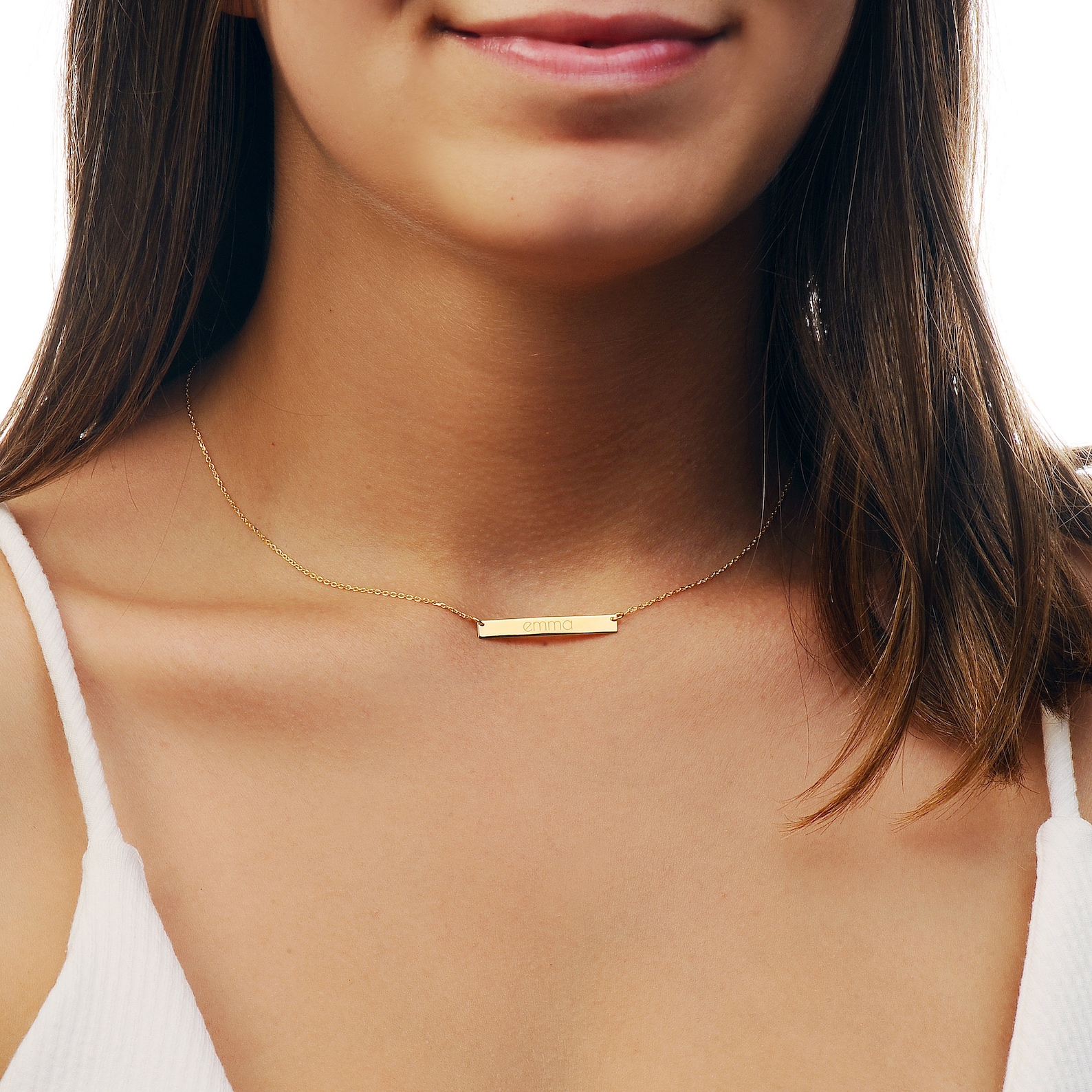 14K Solid Gold Bar Necklace Silver Gold Rose Necklace Custom - Etsy