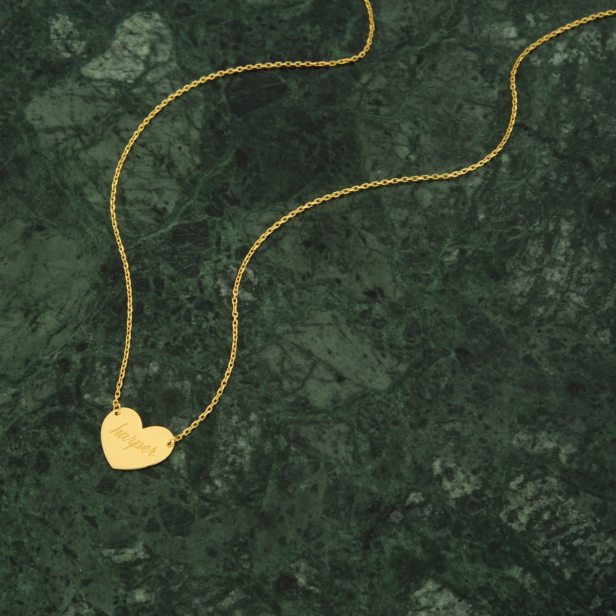 14K Solid Gold Heart Necklace/ Heart Name Necklace/ Love - Etsy