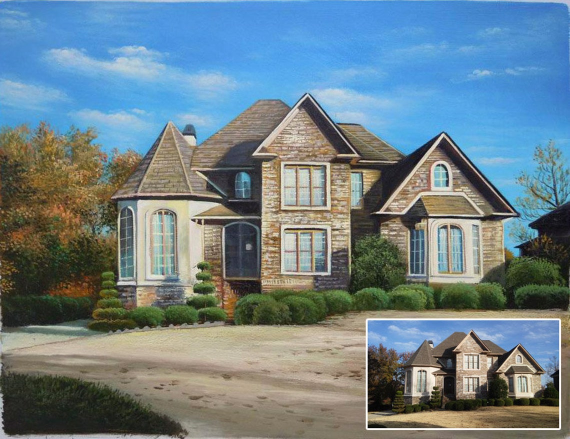 Custom House Portrait-portraits on Canvas-hand Painted Portrait ...
