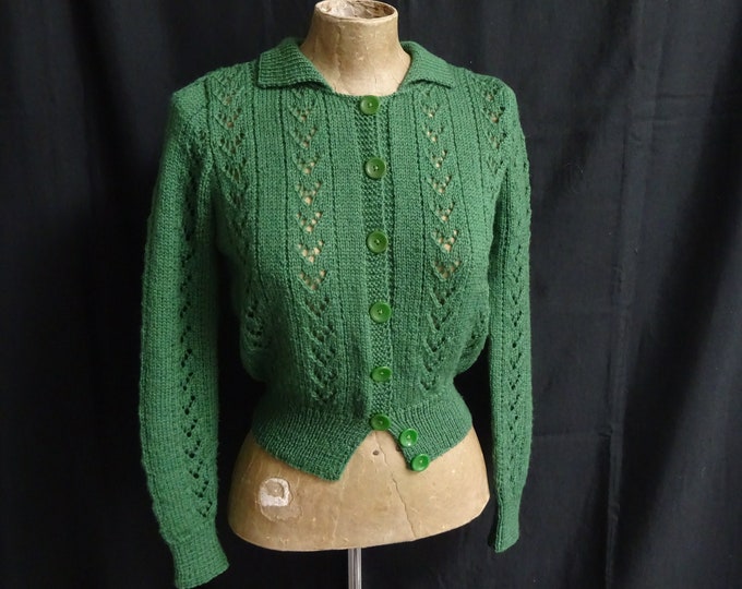 1940s HANDKNITTED CARDIGAN and Beret-40s Soft Woollen Cardigan and ...