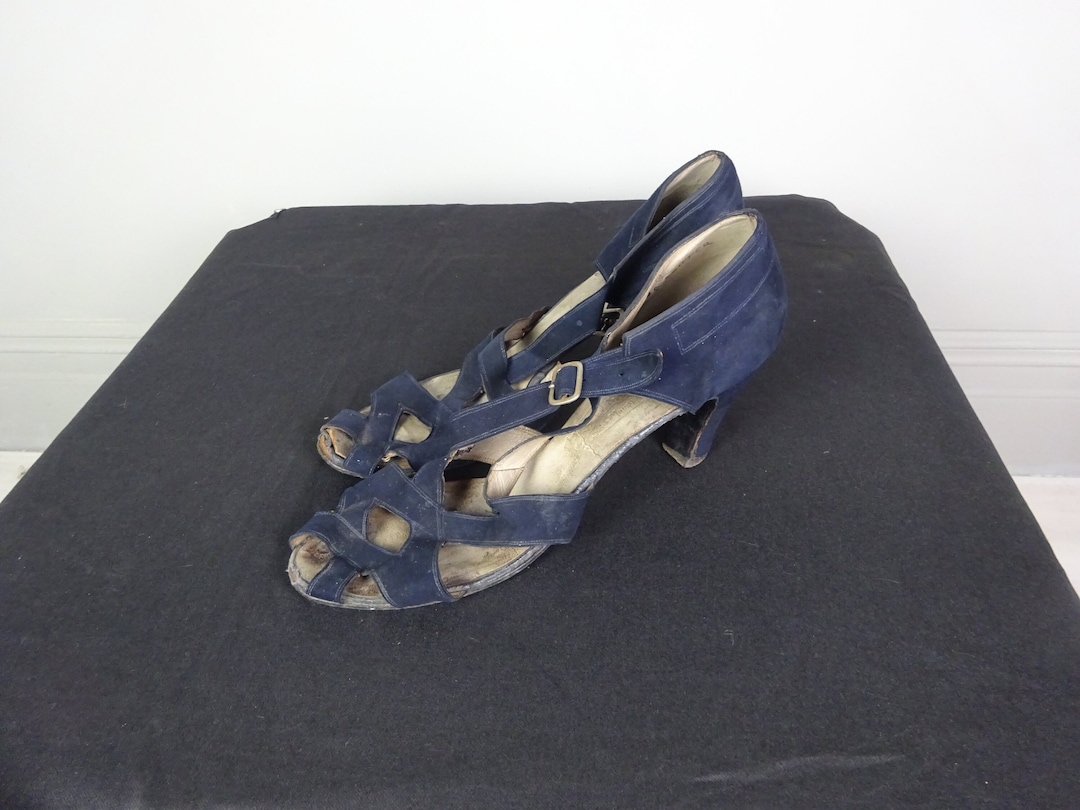 1930s BLUE SLINGBACK Sandals-30s Suede Strappy Sandals. - Etsy