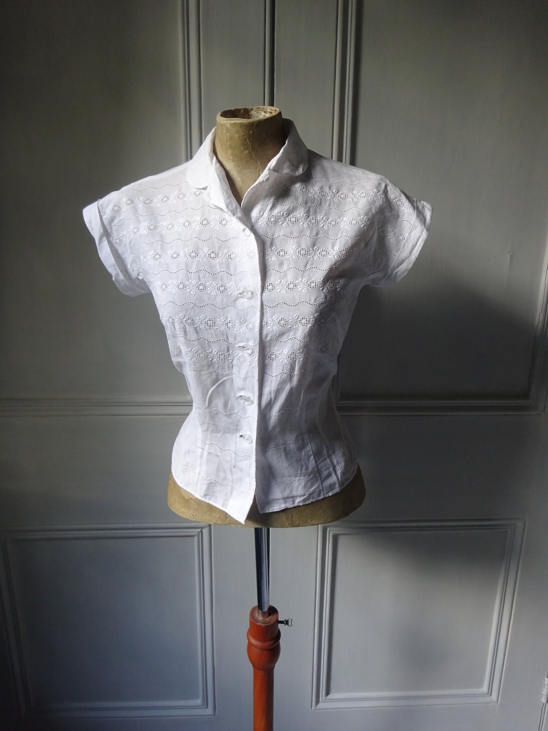 1940s WHITE COTTON Blouse-40s Sweet Fine Cotton Blouse. - Etsy