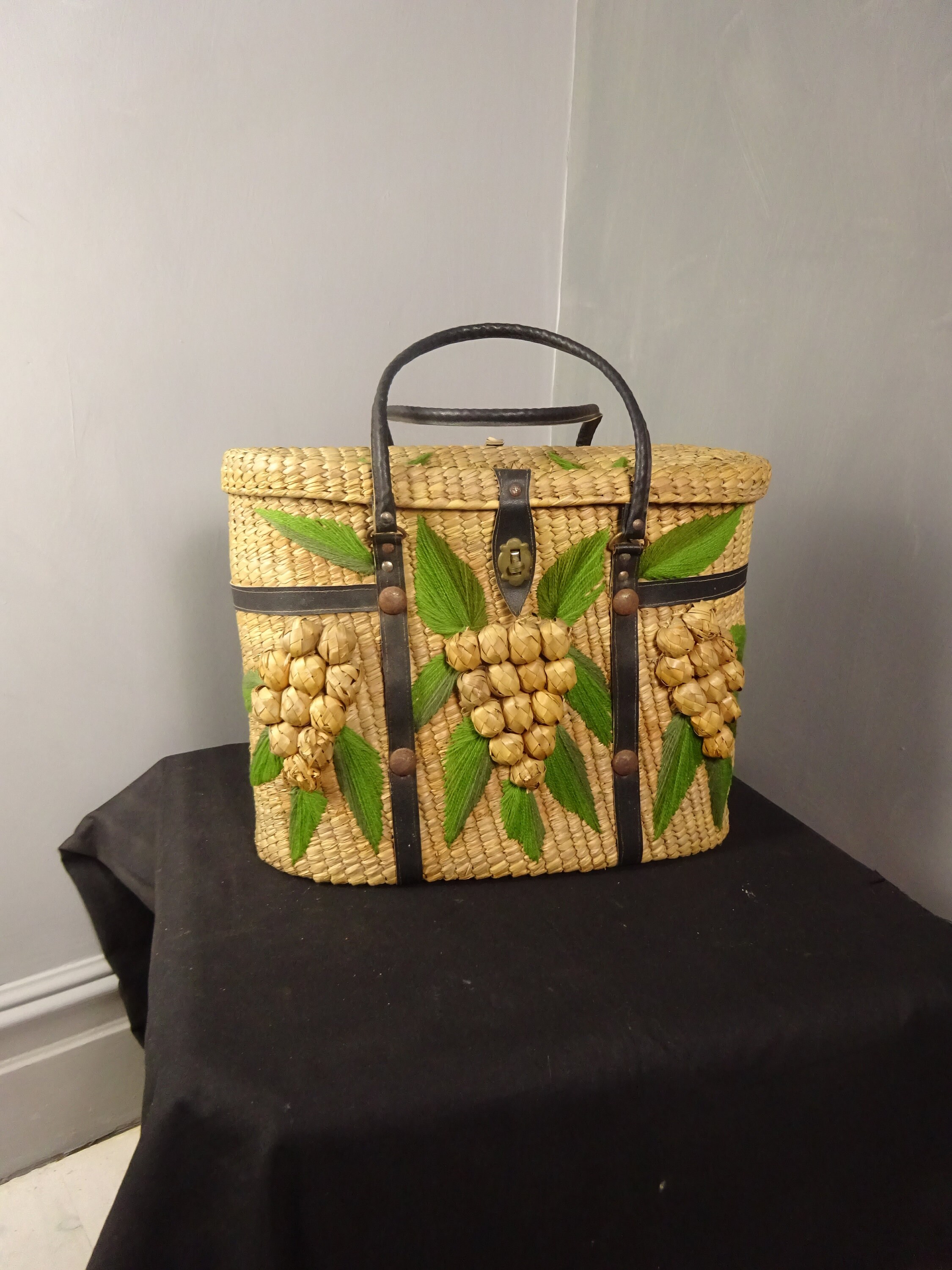 Vintage LARGE STRAW Bag-mexican 1960s Embroidered and Decorated Straw ...