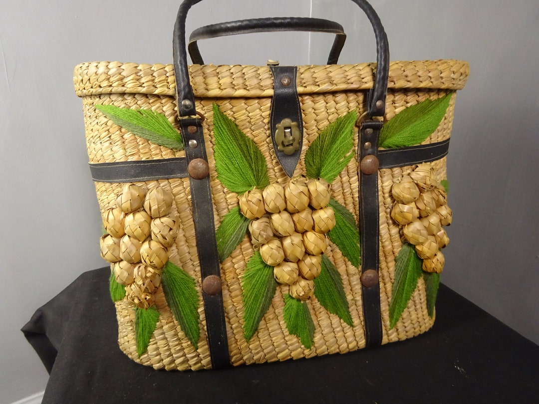 Vintage LARGE STRAW Bag-mexican 1960s Embroidered and Decorated Straw ...