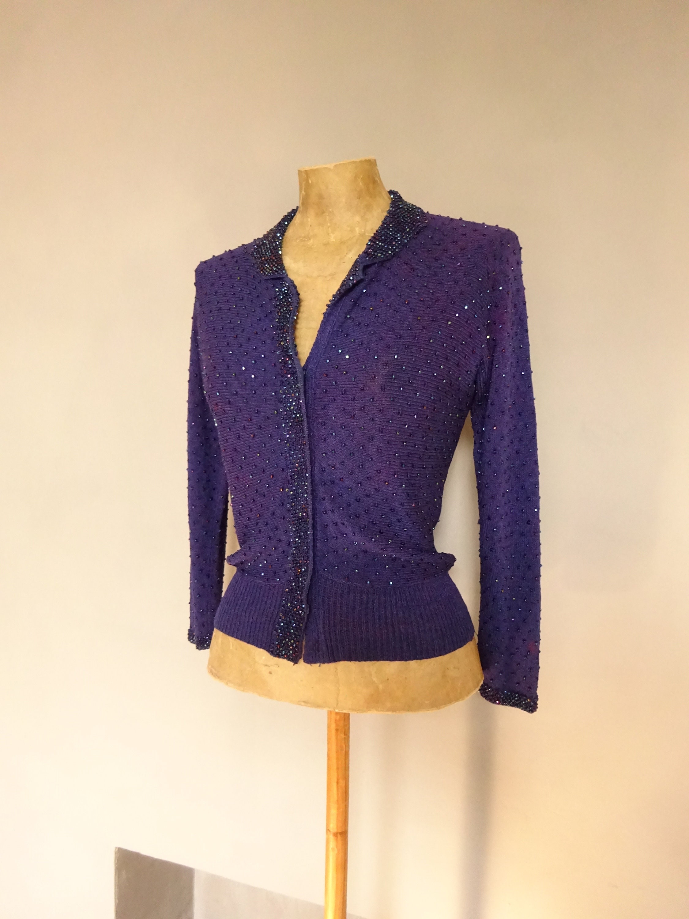 Original 1940s BEADED EVENING Cardigan-40s Navy Blue Wool - Etsy Canada