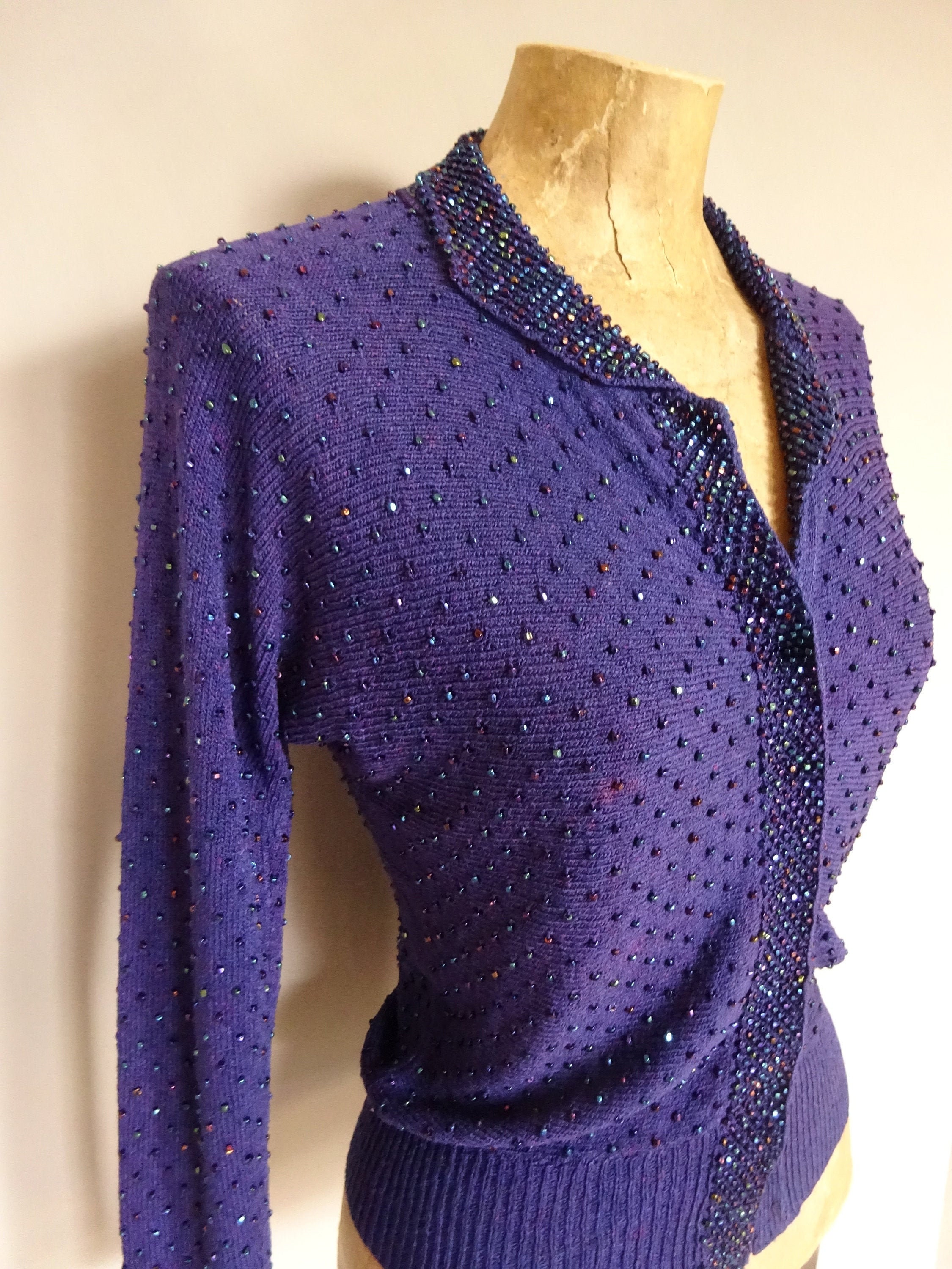 Original 1940s BEADED EVENING Cardigan-40s Navy Blue Wool - Etsy Canada